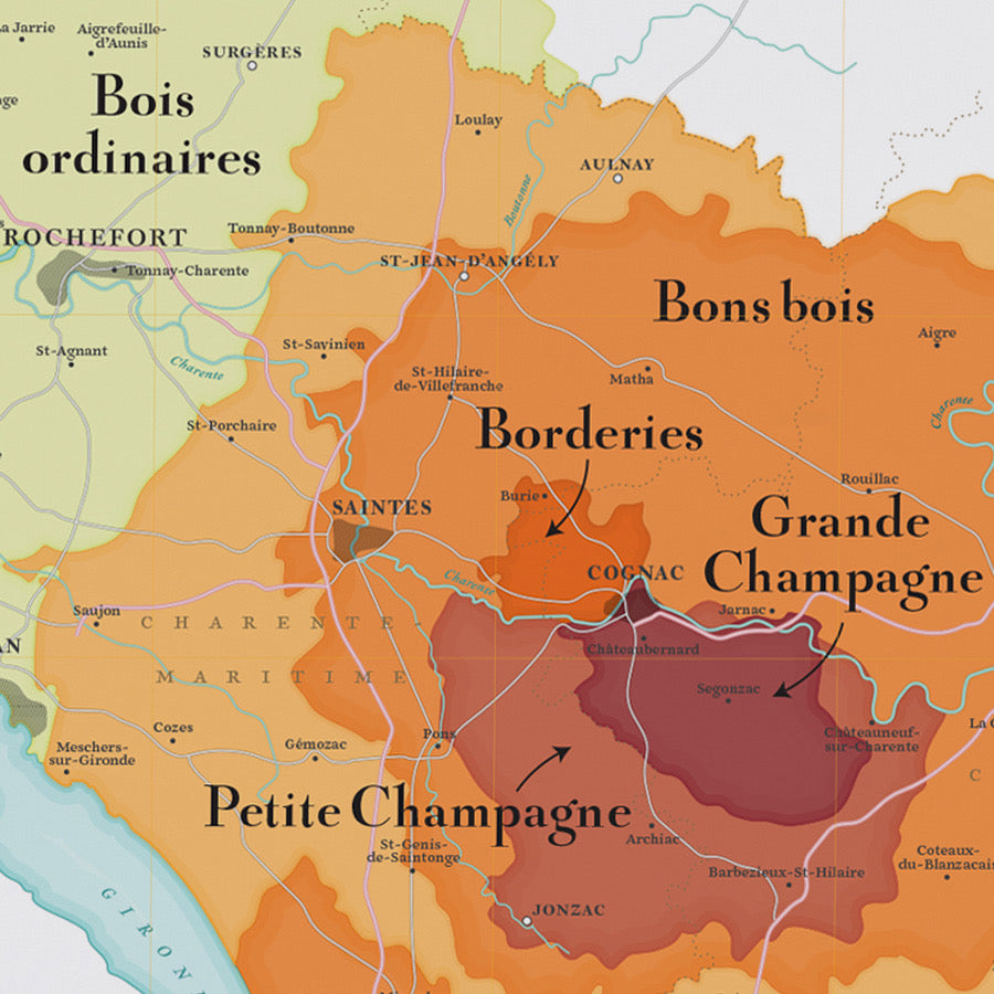 Map of Cognac Wines - Poster 50 x 70 cm – La Carte des Vins s'il vous plaît
